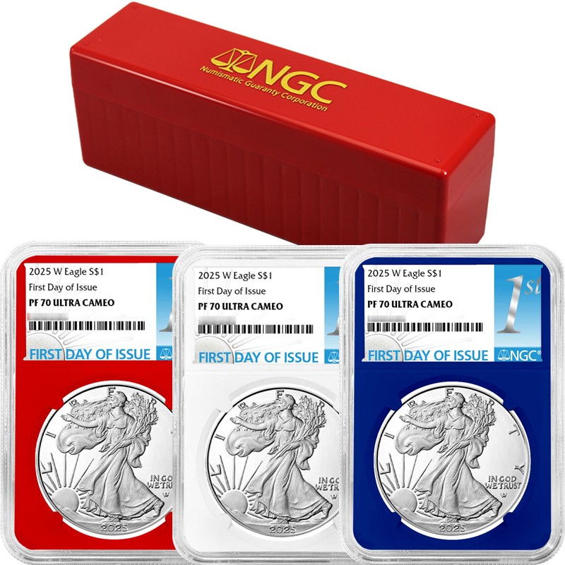 2025 W Proof Silver Eagle NGC PF70 UC FDI Red, White & Blue Core Set ...