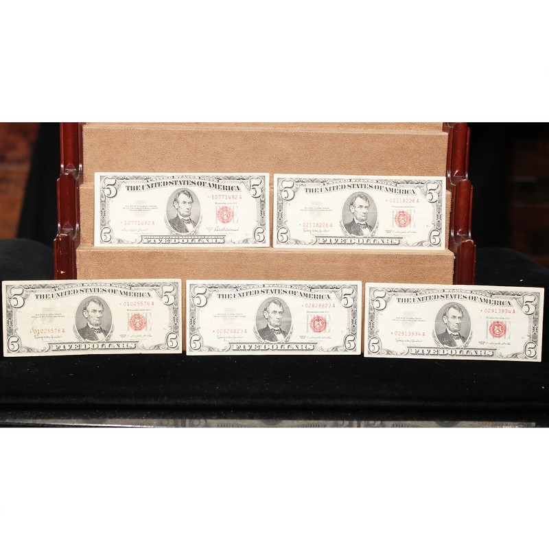 1953 or 1963 $5 United States Legal Tender Red Seal Star Notes VF/VF ...
