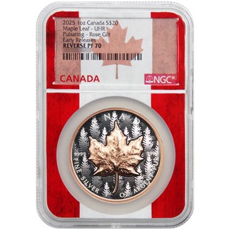 2025 $20 Reverse Proof Canada 1oz Rose Gold Silver Ultra High Relief ...