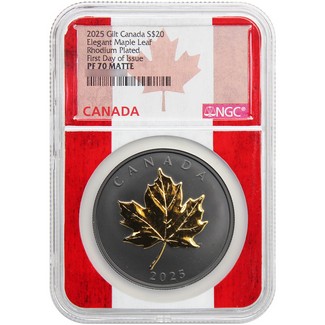 2025 $20 Proof Canada Rhodium Plated Gilded Silver Elegant Maple Leaf ...